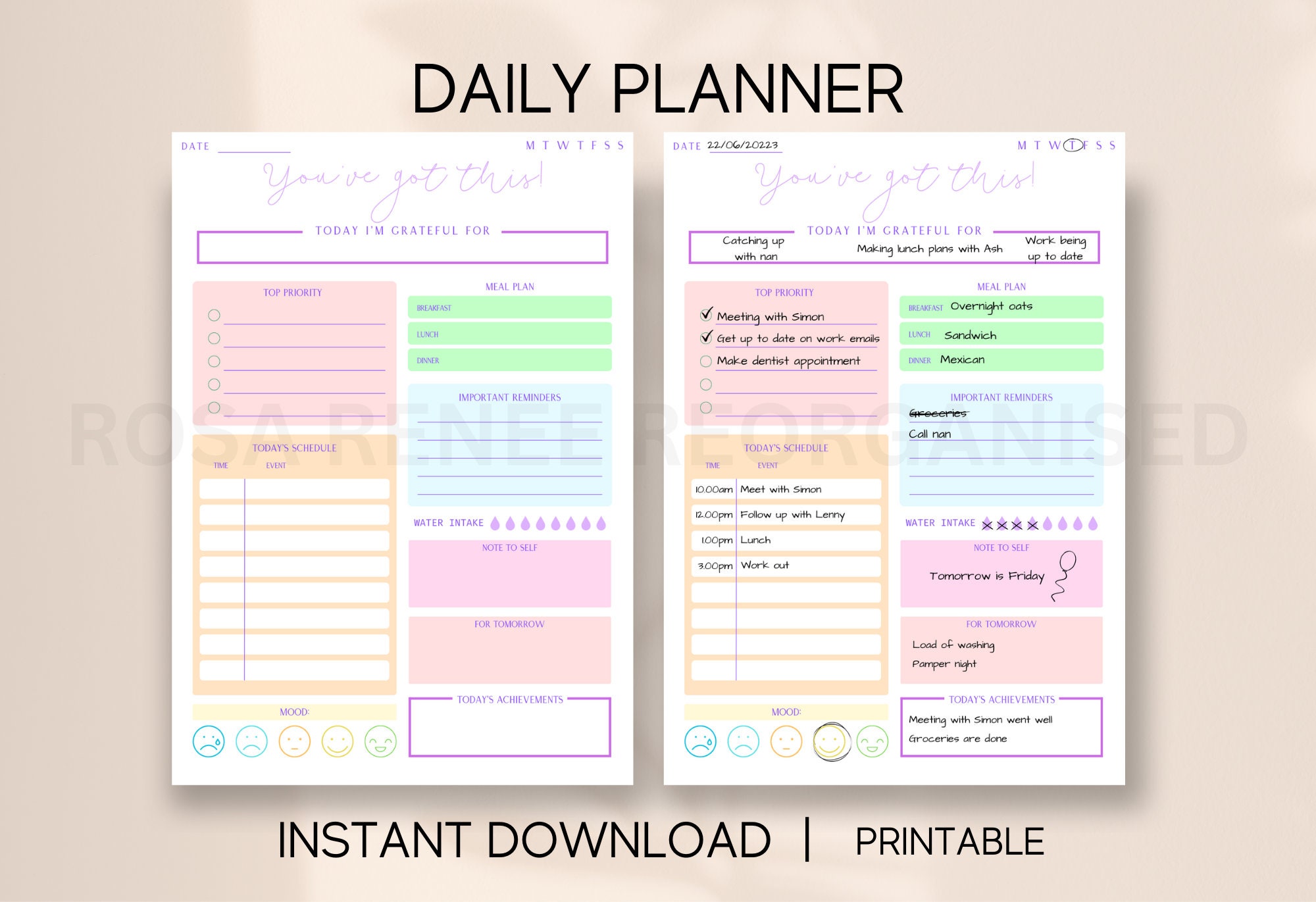 Daily Planner Printable Rainbow Daily to Do List for Work / Personal ...