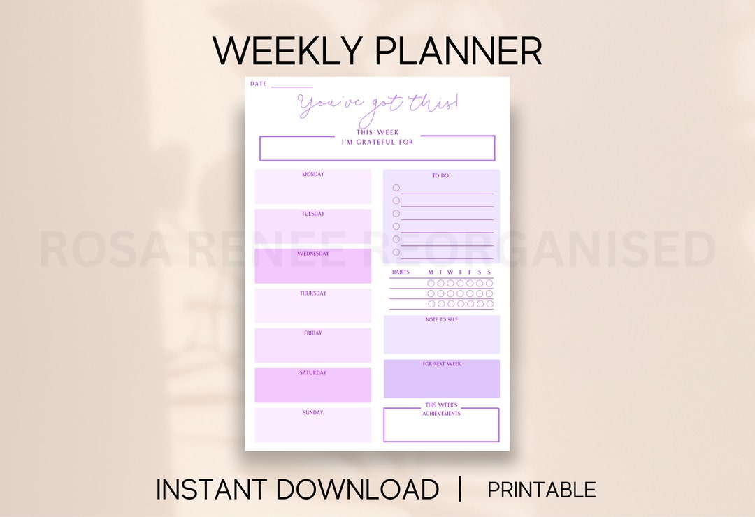 Weekly Planner Printable | Purple Daily to Do List | for Work ...