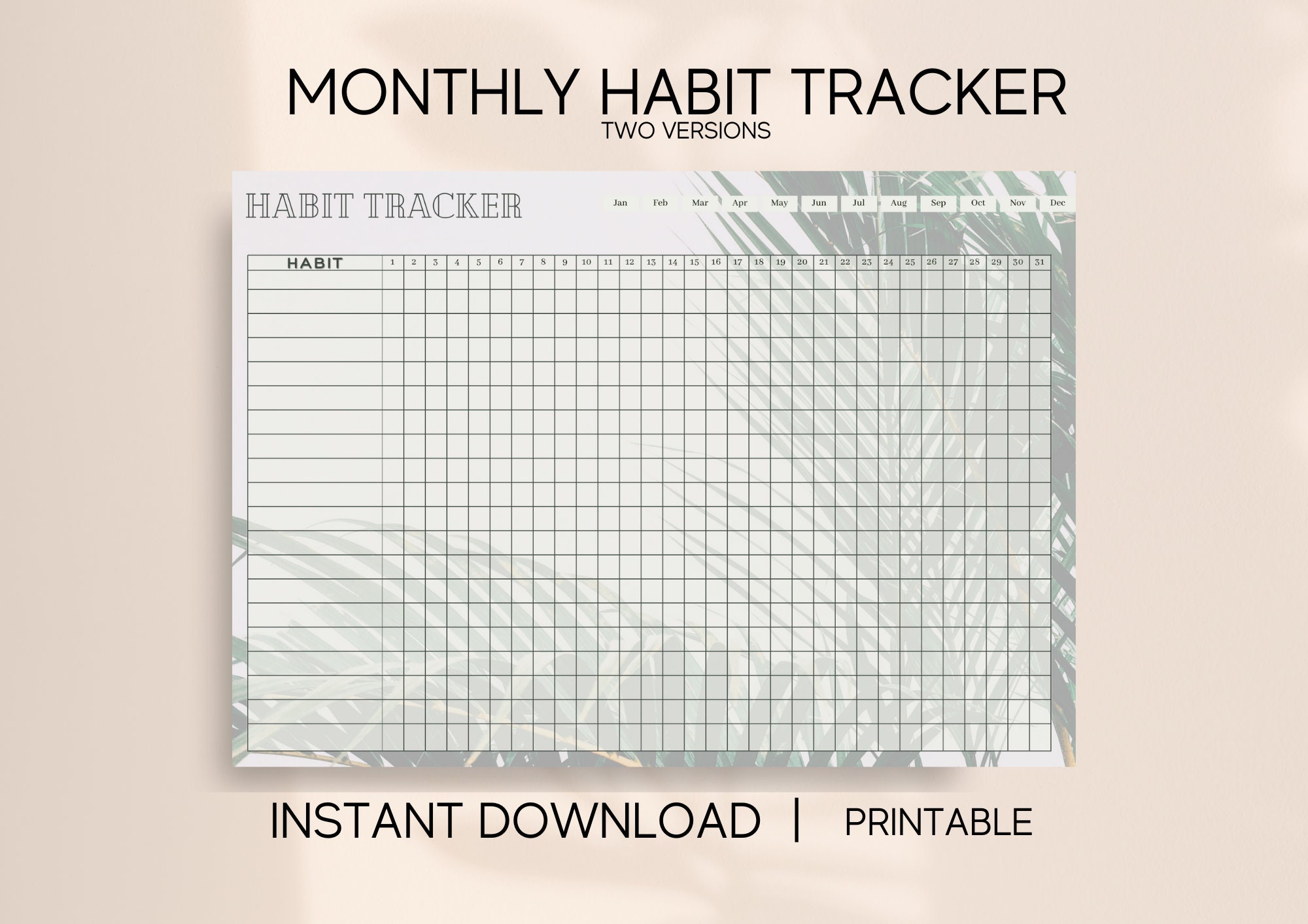 Monthly Habit Tracker Printable Plant Monthly Habit Tracker for Work ...