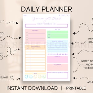 Daily Planner Printable Rainbow Daily to Do List for Work / Personal ...