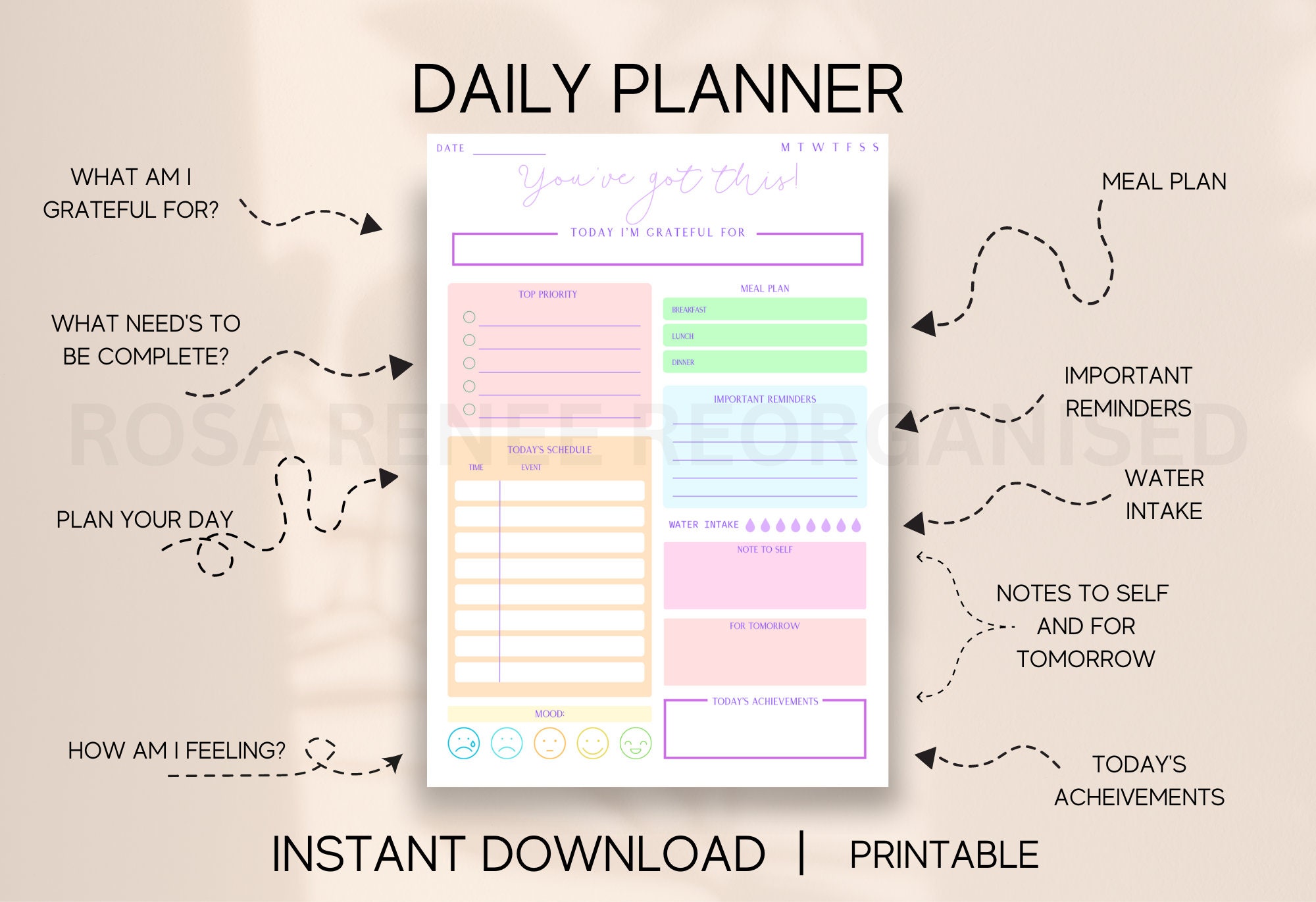 Daily Planner Printable Rainbow Daily to Do List for Work / Personal ...