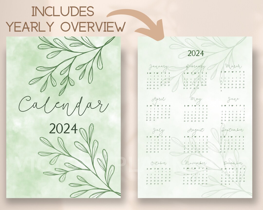 2024 Monthly Calendar Printable Watercolour Plant PDF, A4, Elegant ...