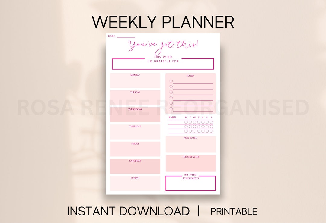 Weekly Planner Printable Pink to Do List for Work / Personal Life ...