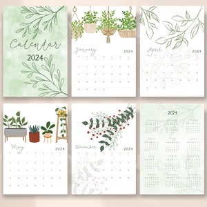 2024 Monthly Calendar Printable Watercolour Plant PDF, A4, Elegant ...