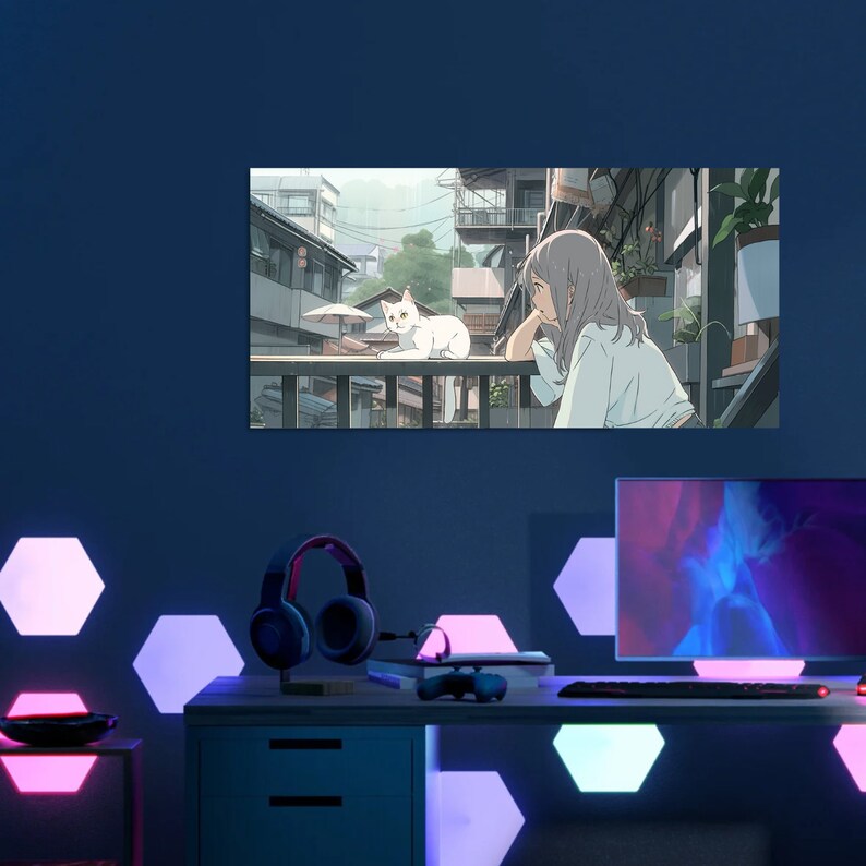 Rooftop Rain Lofi Art, Printable Wall Art, Instant Download Art ...