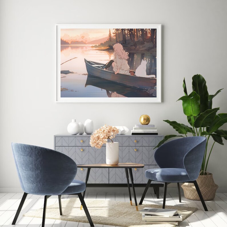 Lake Serenity Lofi Art Printable Wall Art Instant Download - Etsy