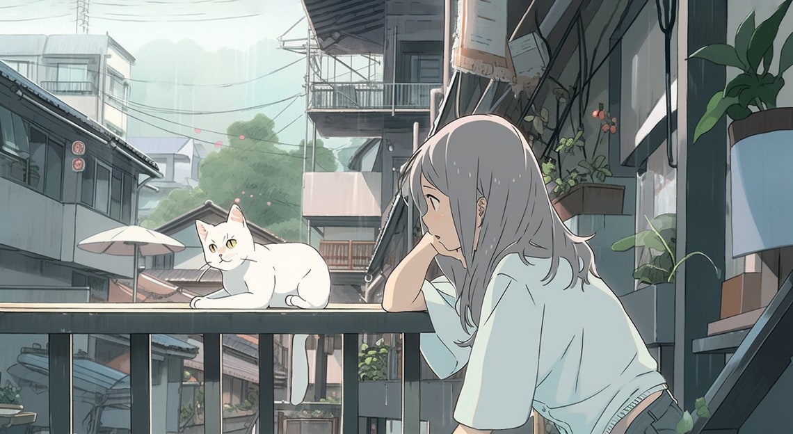 Rooftop Rain Lofi Art, Printable Wall Art, Instant Download Art ...