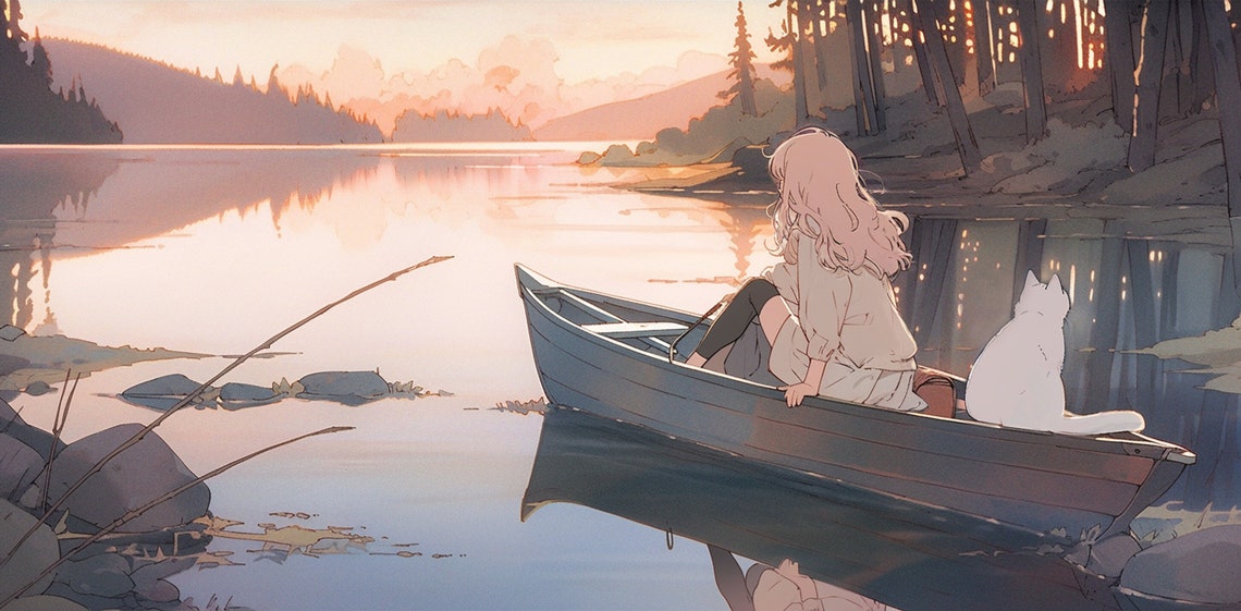 Lake Serenity Lofi Art Printable Wall Art Instant Download - Etsy