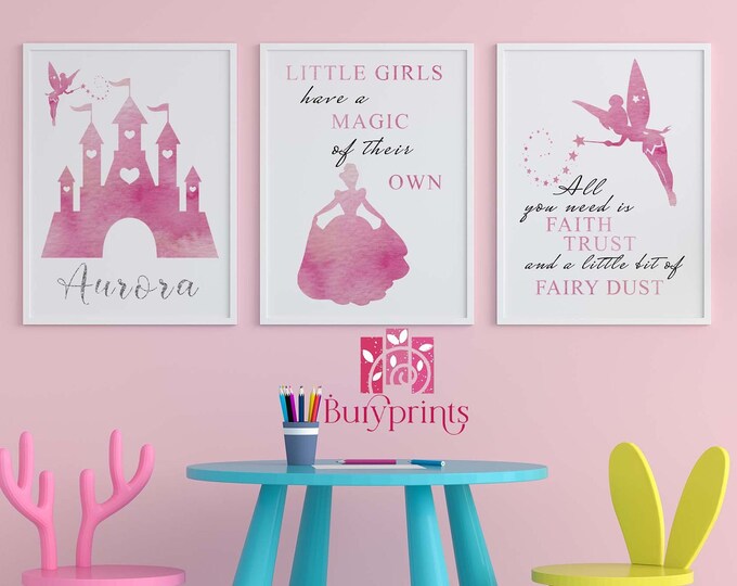 Personalised Princess Prints, Set of 3, Nursery Decor, Nursery Prints ...