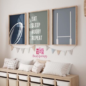 Rugby Wall Art Prints, Rugby Poster, Teen Boys Bedroom Decor, Set of 3 ...