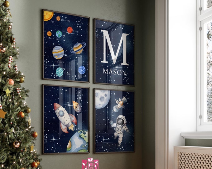 Space Themed Nursery Art - Personalised Name Print - Space Print - Name ...