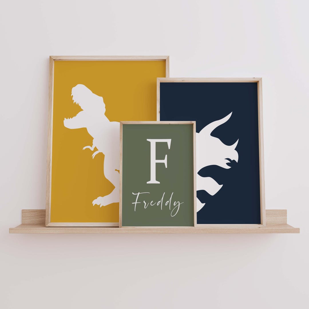 Personalized Dinosaur Print Set: T-rex, Triceratops, Brontosaurus Wall ...
