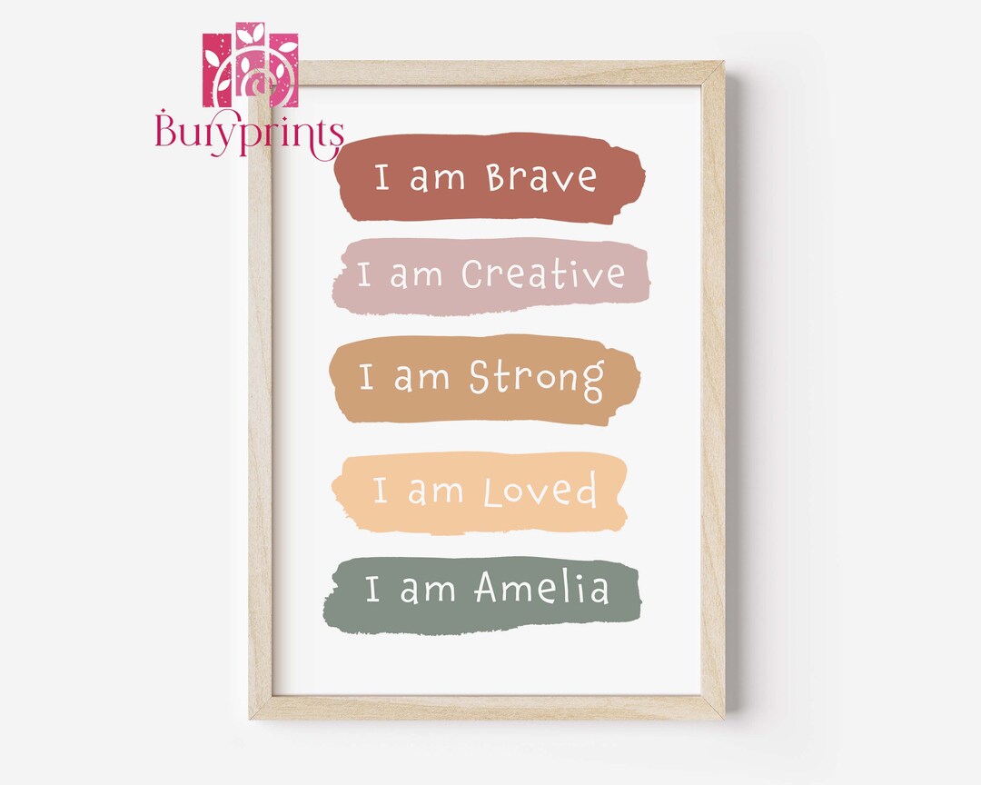 Boho Personalised Positive Kids Affirmations Nursery Prints, Gender ...