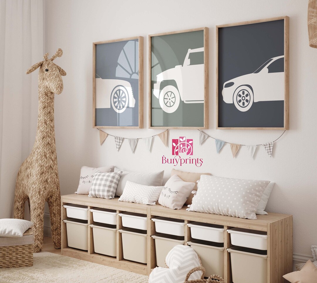 Set of 3 Car Prints, Boys Room Posters, Vehicle Wall Decor, Toddler ...