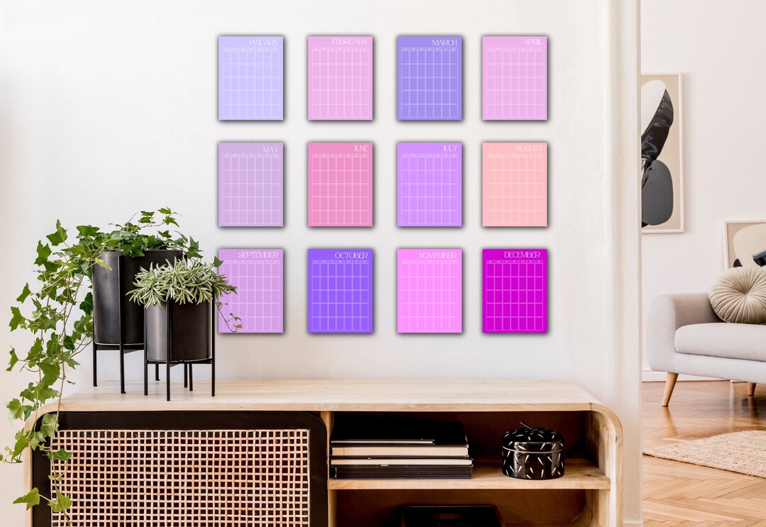 Printable Monthly Wall Planner | A4 A3 Lilac Purple | 12 Individual ...