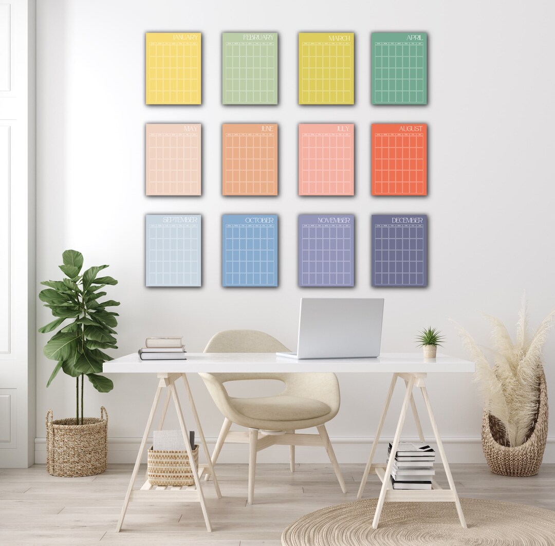 Printable Monthly Wall Planner | A4 A3 Boho Pastels | 12 Individual ...