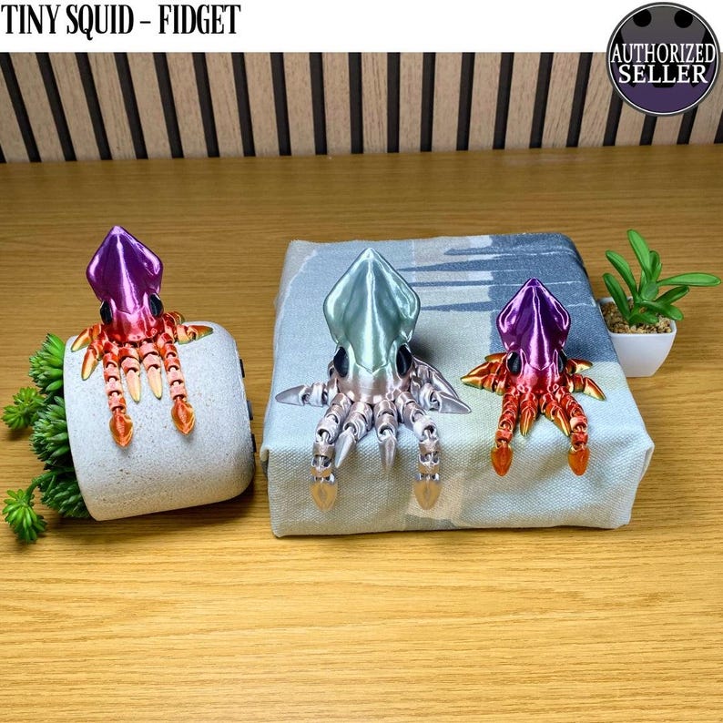 3D Printed Tiny Squid - Articulated - Fidget Gift - Etsy