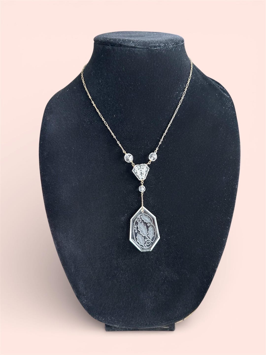 Genuine Art Deco Reverse Carved Glass Holly Necklace Estate Jewelry - Etsy