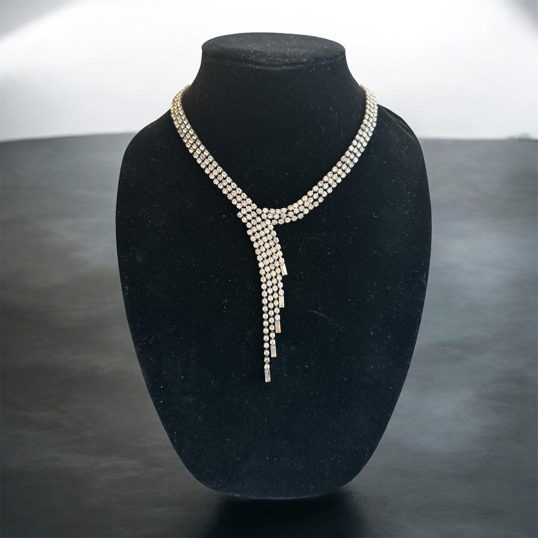 Vintage Rhinestone Waterfall Statement Necklace - Etsy