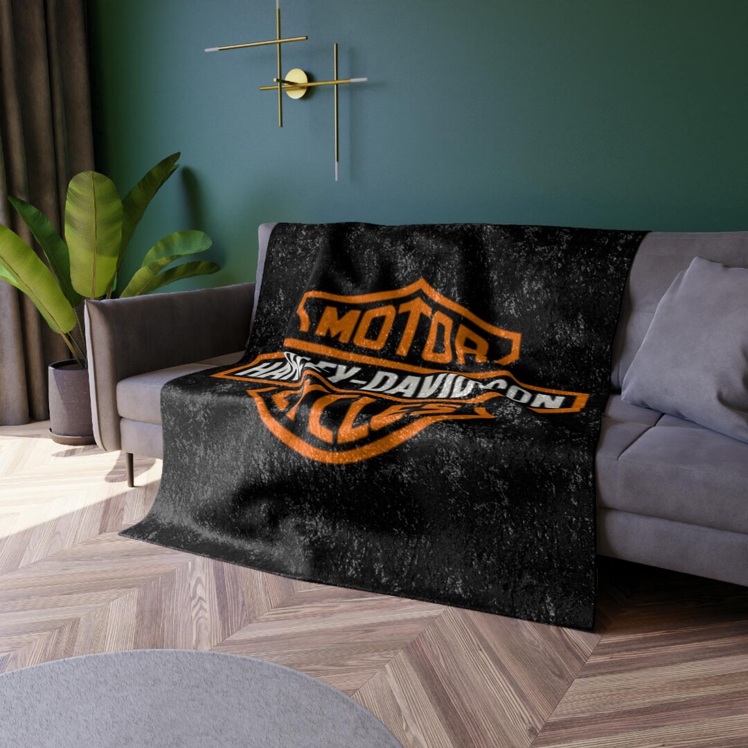 Harley-davidson Shield Crushed Velvet Blanket | Motorcycle Logo Throw ...