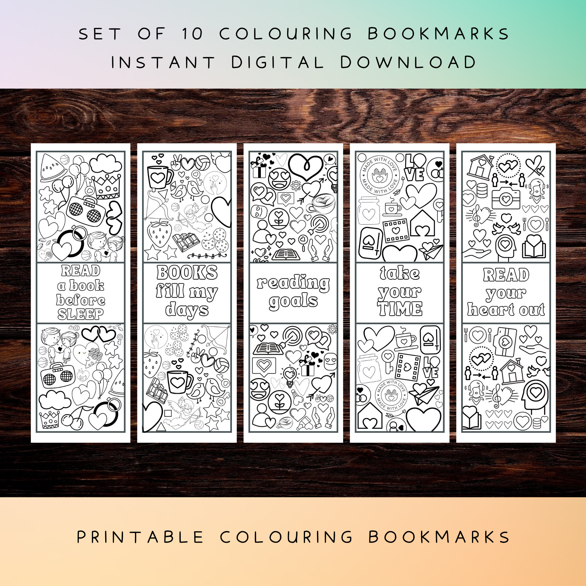 Printable Coloring Bookmarks, Coloring Bookmarks Set, Kids and Adult ...