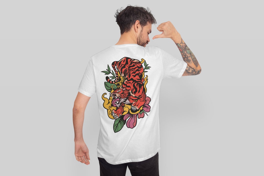 Japanese Traditional Red Orange Tiger Floral Light Pink Cherry - Etsy