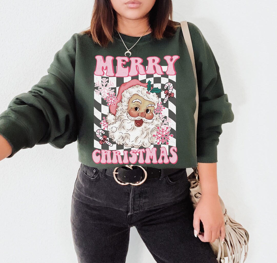 Retro Santa Sweatshirt Pink Christmas Sweatshirt Retro - Etsy