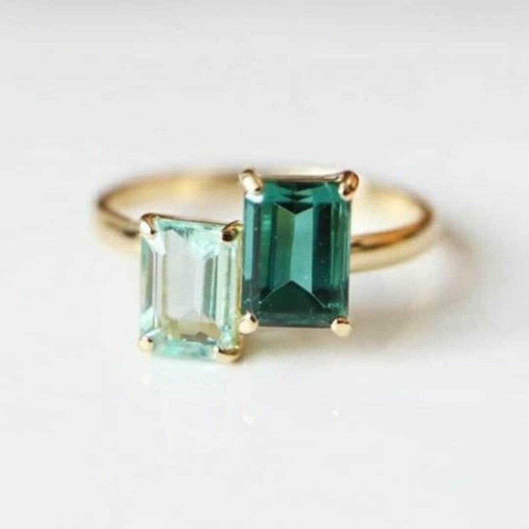 Emerald and Aquamarine Engagement Ring, GREEN AQUAMARINE RING, Two ...