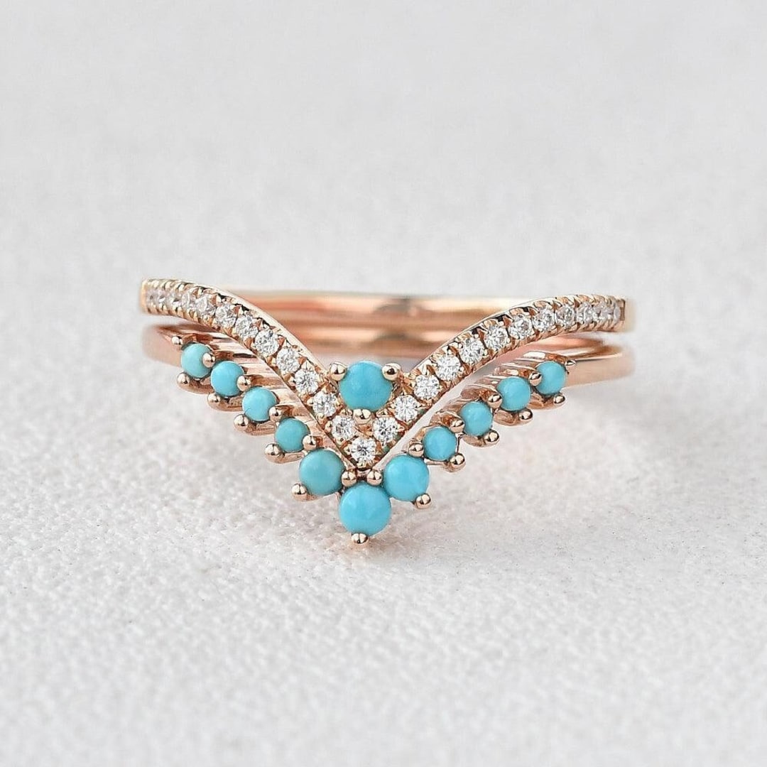 Turquoise Engagement Band Turquoise Wedding Ring Set ,turquoise ...