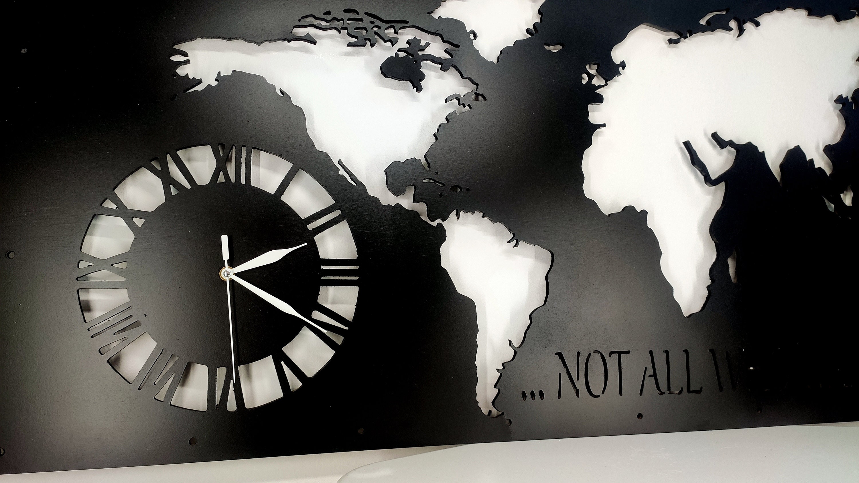 Oversized Wooden Wall Clock the World Map, Modern Clock, Carved Clock ...