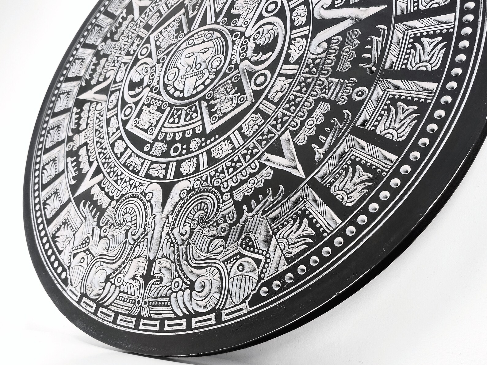 Large Wooden Mayan Calendar, Black Aztec Calendar With White Carvings ...