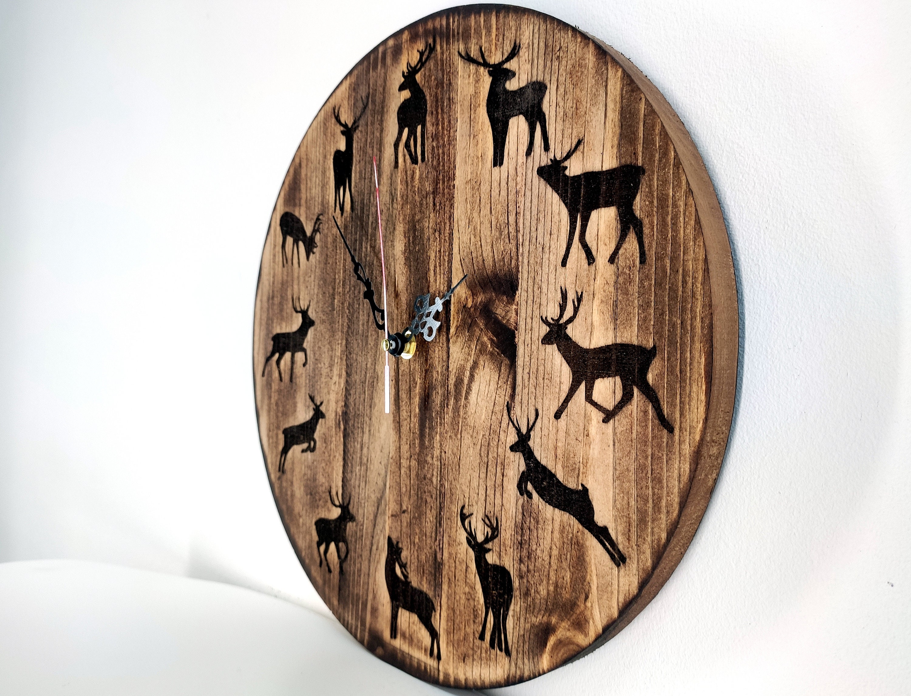 Wooden Wall Clock With Deers, Hunter's Clock, Gift for Hunters, Rustic ...