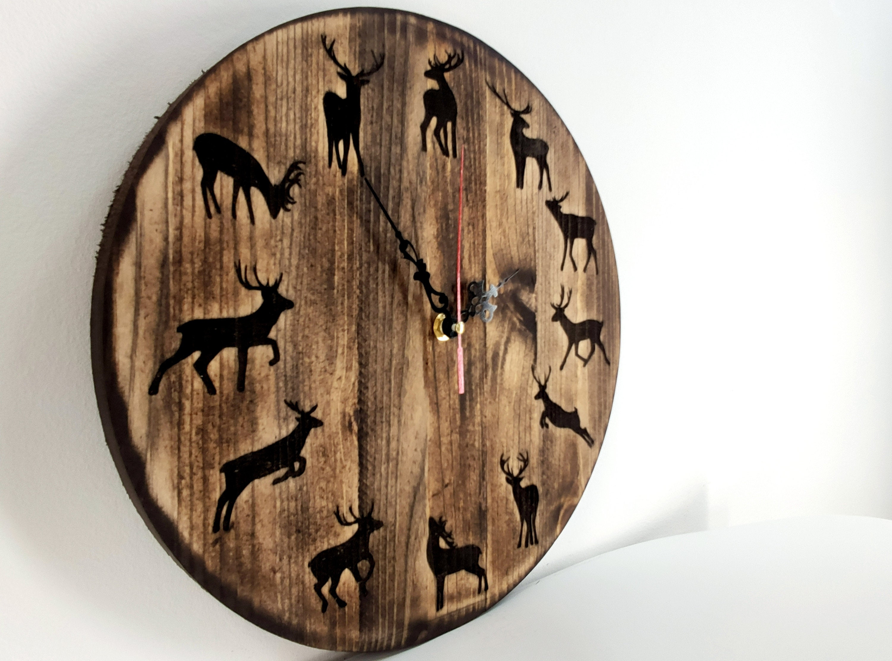 Wooden Wall Clock With Deers, Hunter's Clock, Gift for Hunters, Rustic ...