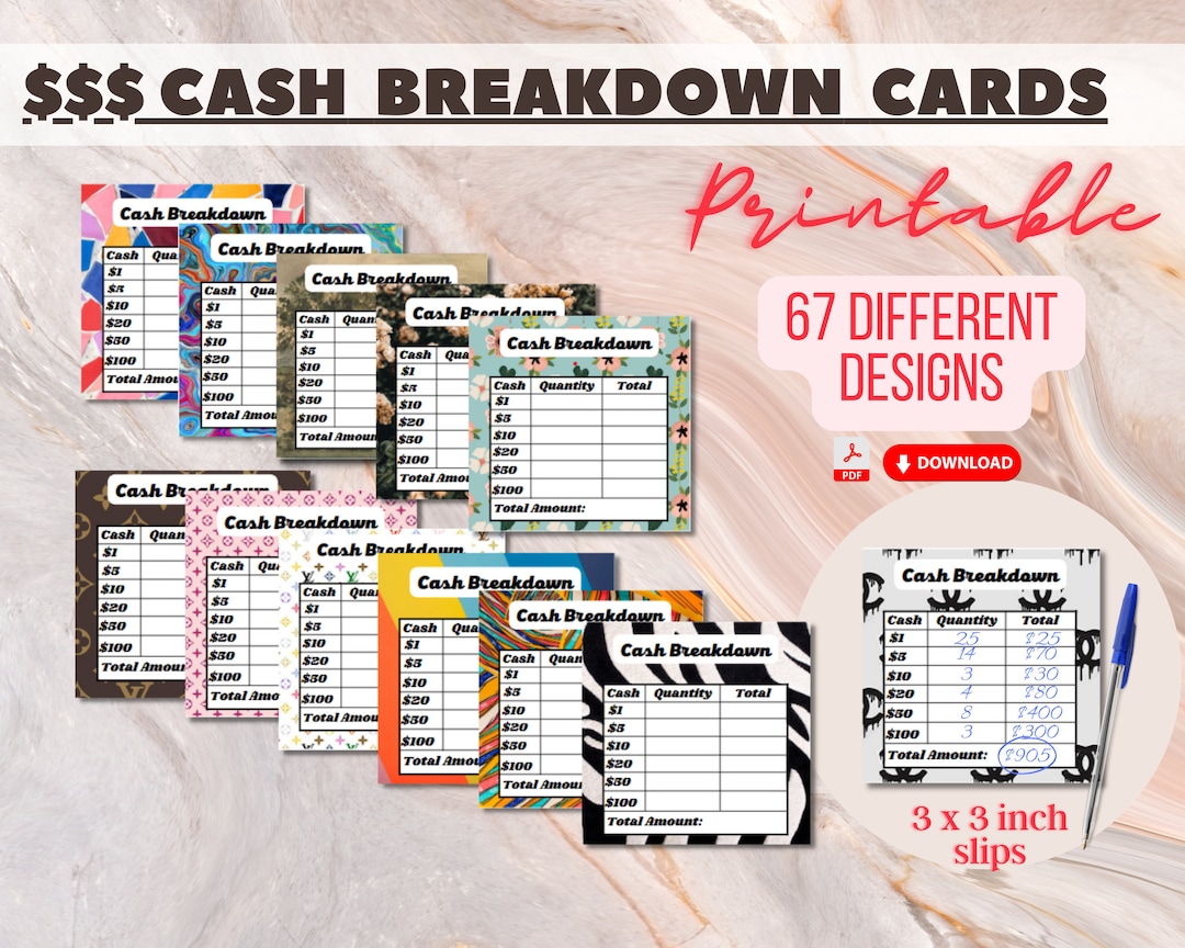 Printable 67 Cash Breakdown Cards | Cash Breakdown Slip | Bank ...