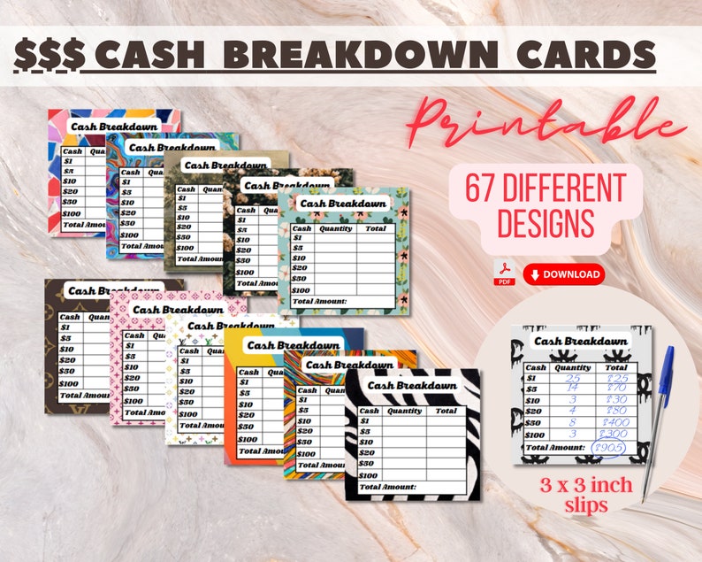Printable 67 Cash Breakdown Cards | Cash Breakdown Slip | Bank ...