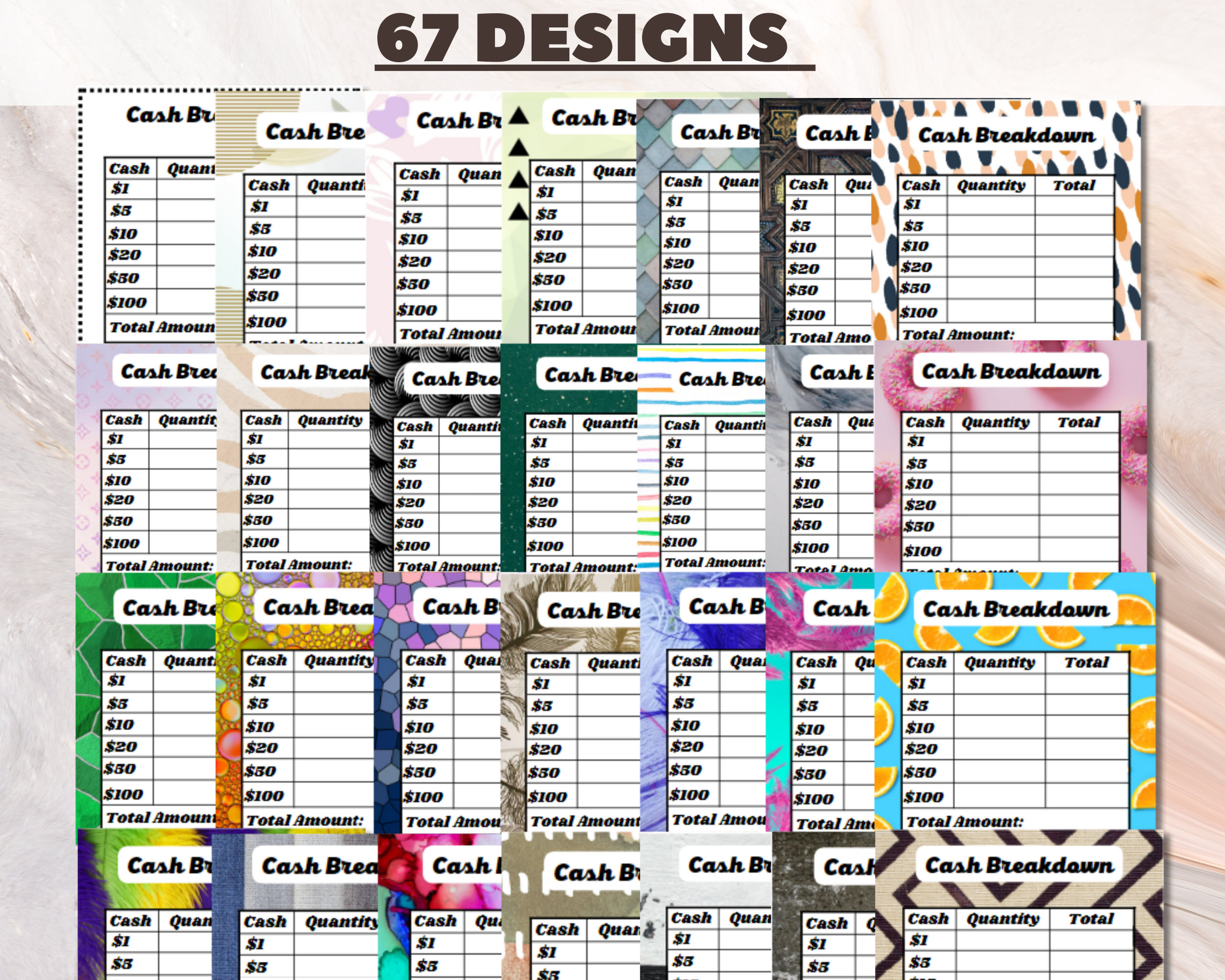 Printable 67 Cash Breakdown Cards | Cash Breakdown Slip | Bank ...