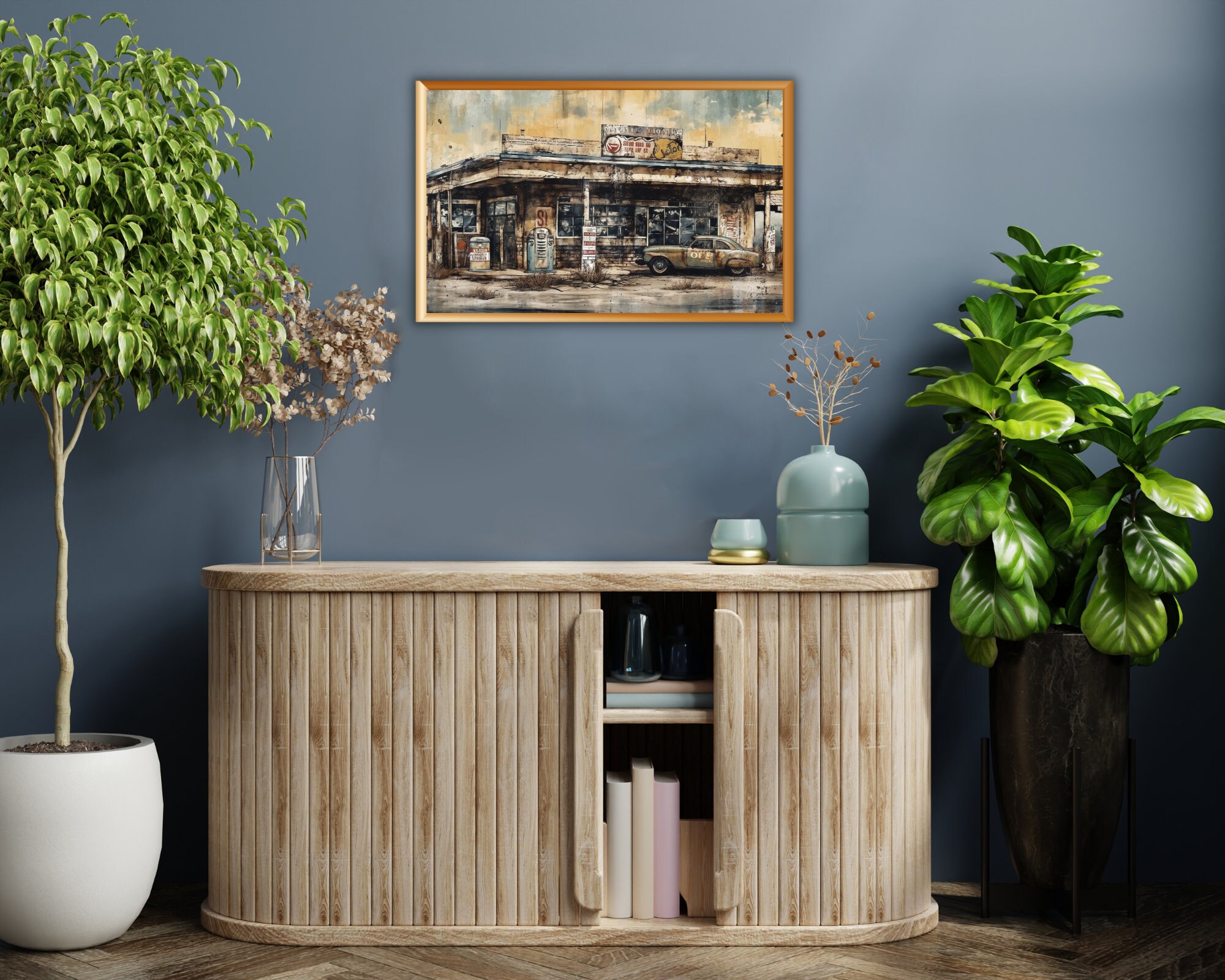 Gas Station Wall Art, Gas Pumps in Desert Wall Art, Digital Car Wall ...