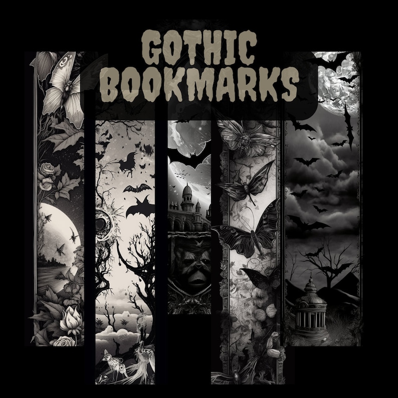 Gothic Bat Bookmark Set, Gothic Accessories Digital Bookmark, Black ...