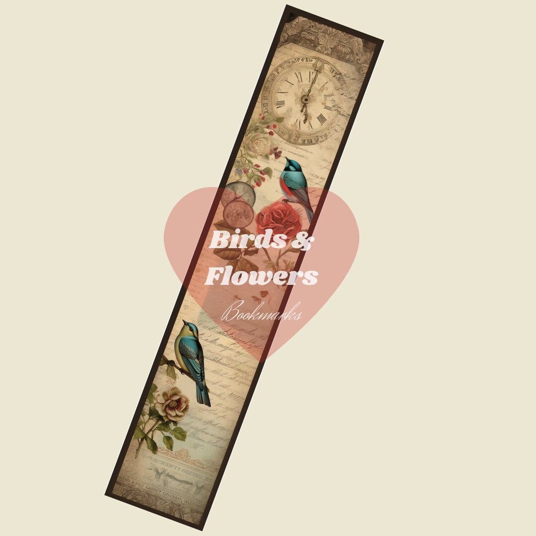 Cute Birds and Flower Bookmark Set, Digital Bookmark, Bird Bookmark ...