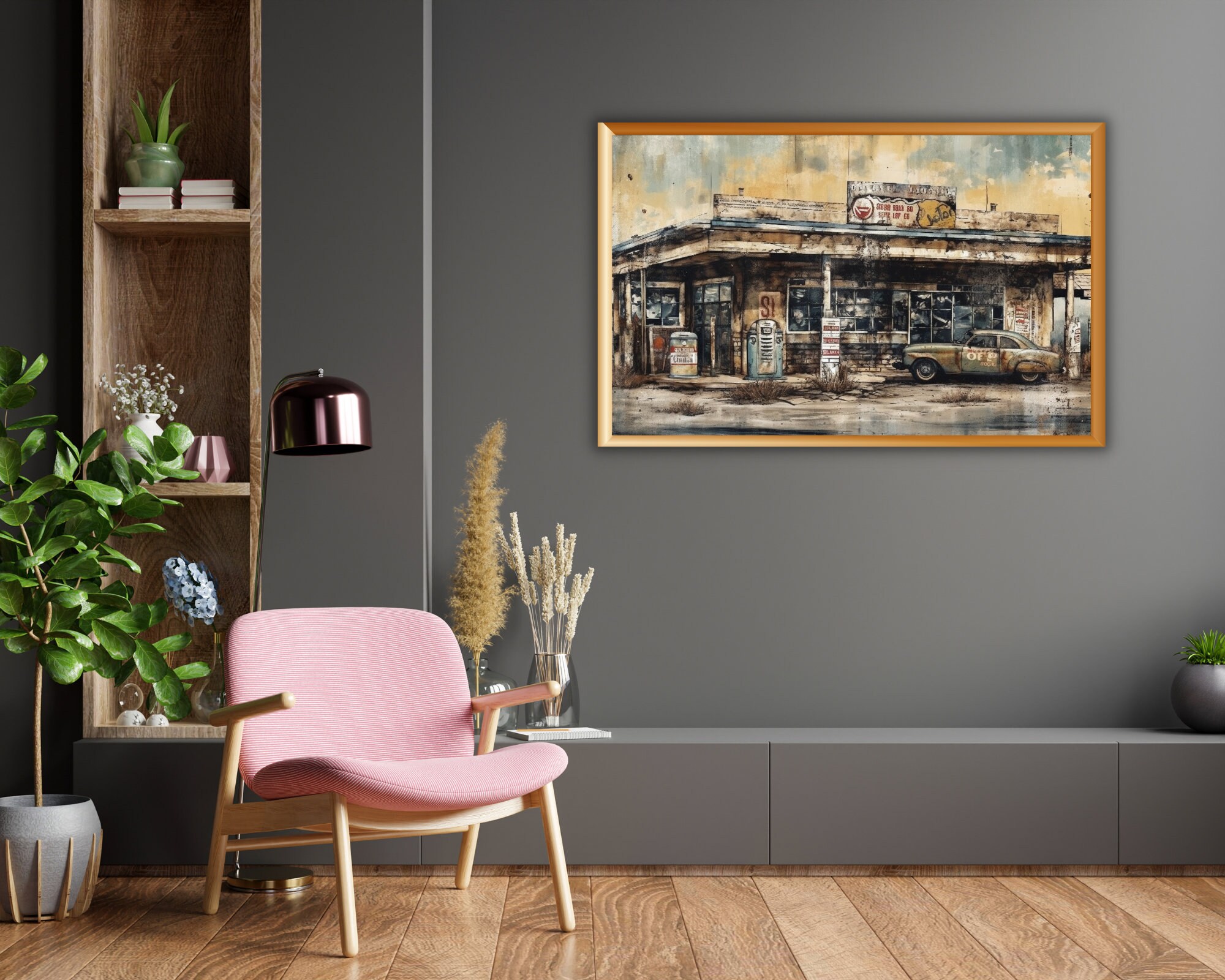 Gas Station Wall Art, Gas Pumps in Desert Wall Art, Digital Car Wall ...