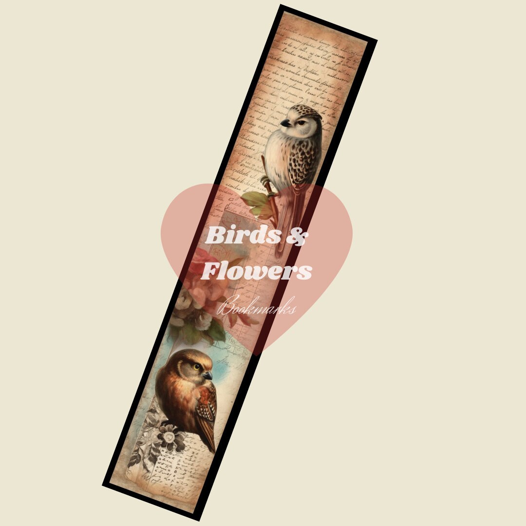 Cute Birds and Flower Bookmark Set Digital Bookmark Bird - Etsy