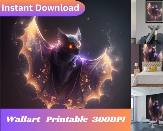 Gothic Bat Wall Art, Spooky Print Digital Wall Art, Halloween Wall ...