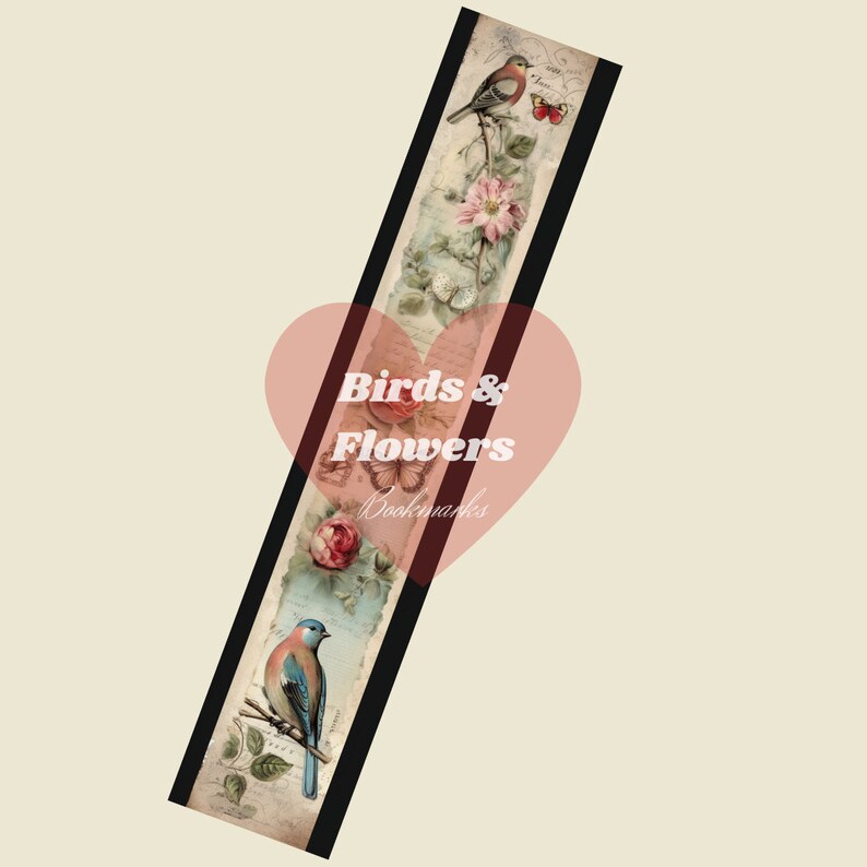Cute Birds and Flower Bookmark Set, Digital Bookmark, Bird Bookmark ...