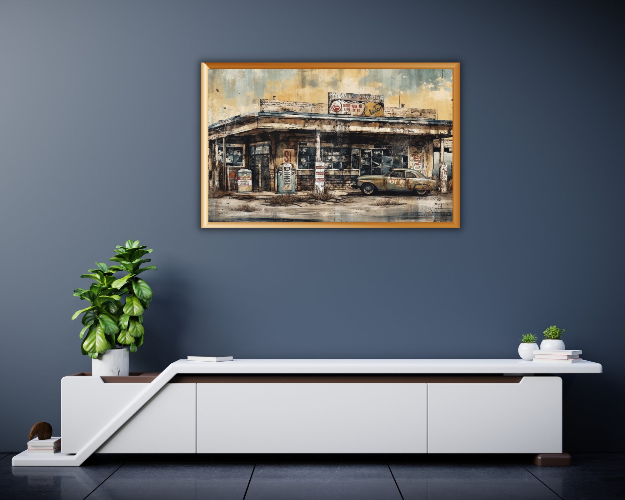 Gas Station Wall Art, Gas Pumps in Desert Wall Art, Digital Car Wall ...
