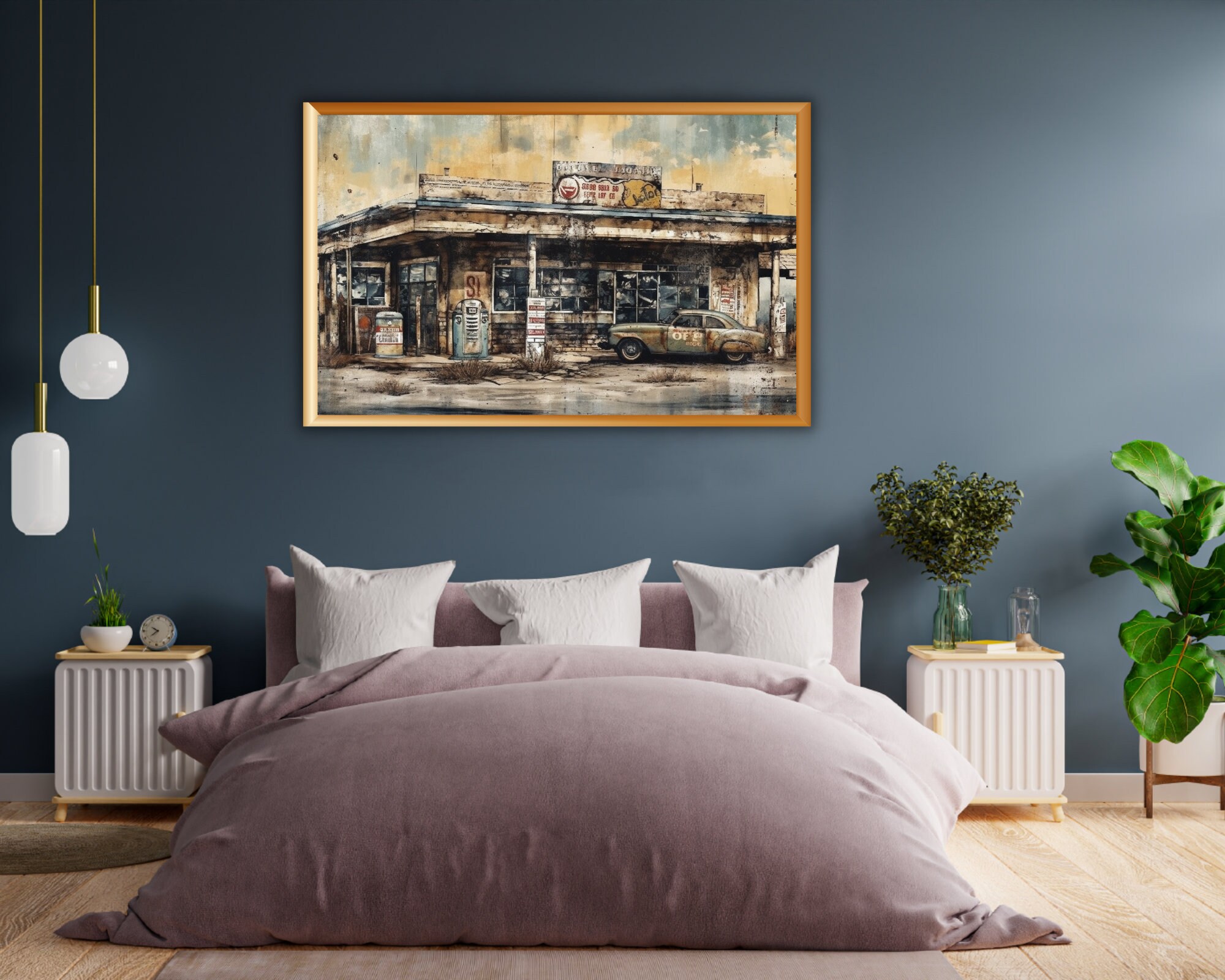 Gas Station Wall Art, Gas Pumps in Desert Wall Art, Digital Car Wall ...