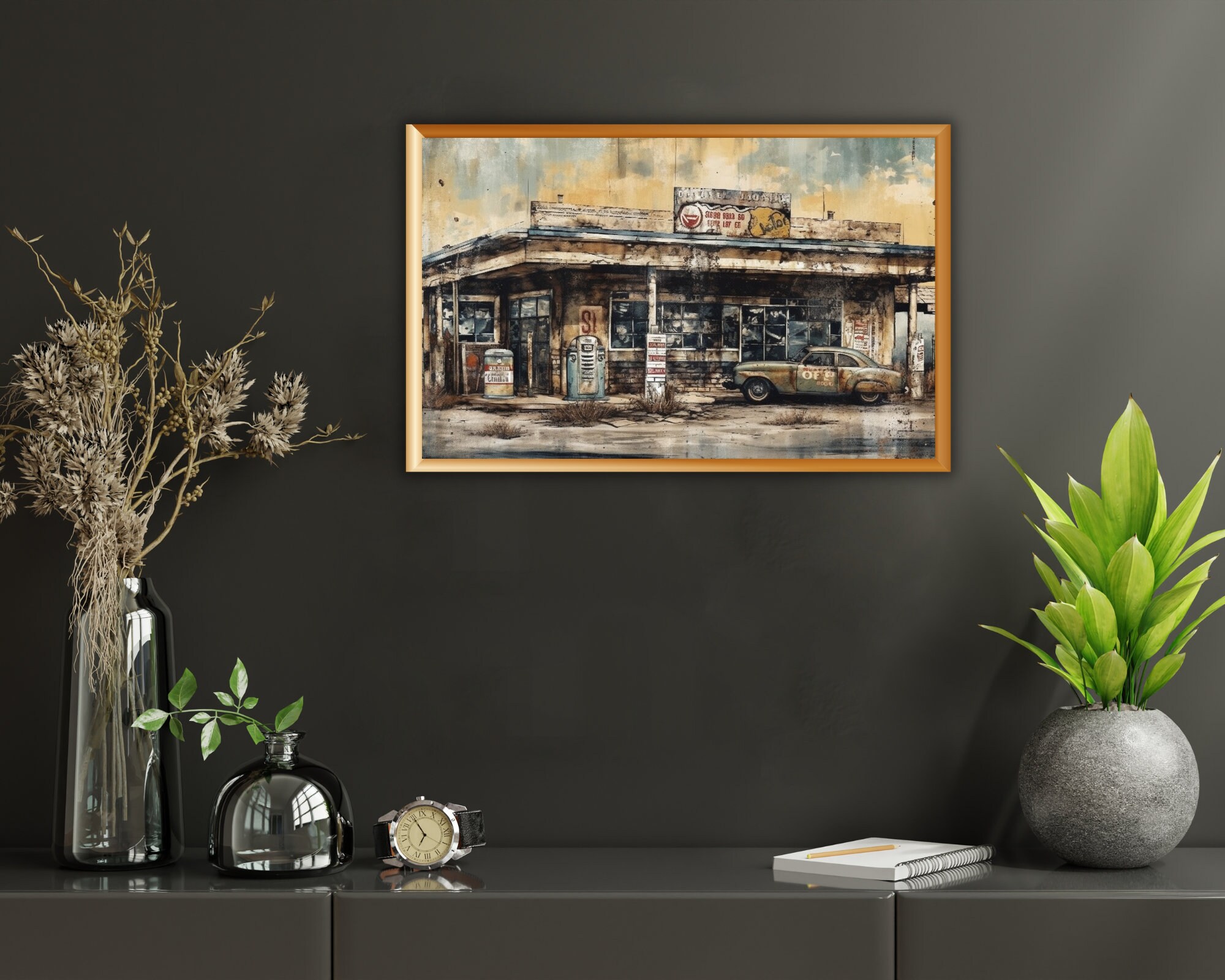 Gas Station Wall Art, Gas Pumps in Desert Wall Art, Digital Car Wall ...