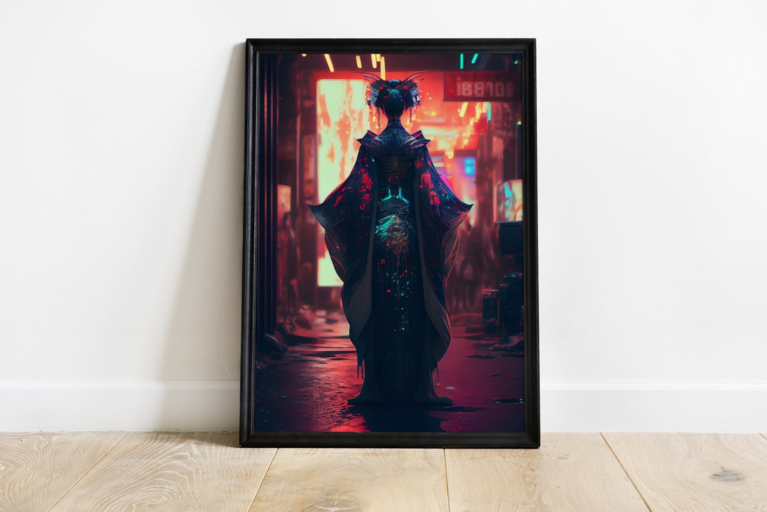 Cyberpunk Poster Geisha Future Street at Night Home Decoration Mural ...