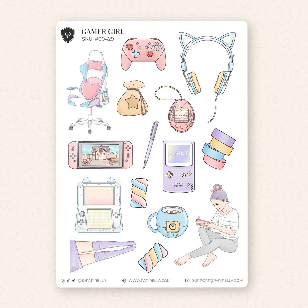 GAMER GIRL Sticker Sheet / Bujo Stickers, Planner Stickers, Aesthetic ...