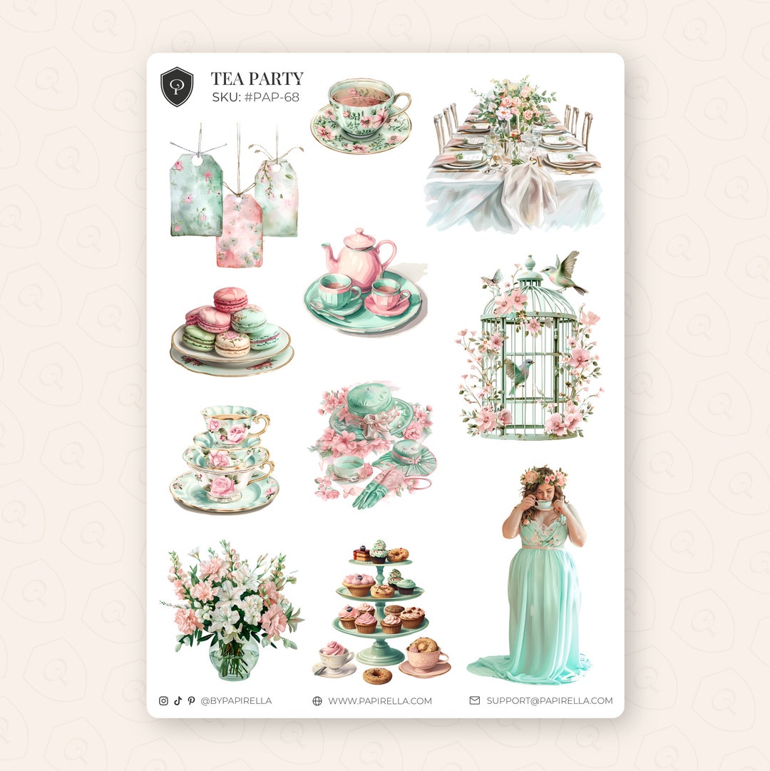 TEA PARTY Sticker Sheet / Bujo Stickers, Planner Stickers, Aesthetic ...
