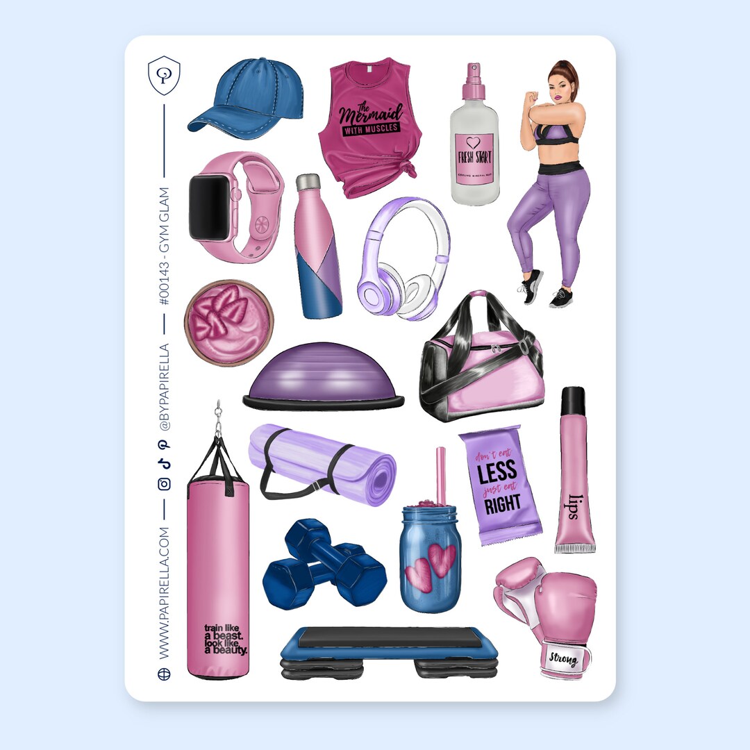 GYM GLAM Sticker Sheet / Bujo Stickers, Planner Stickers, Aesthetic ...